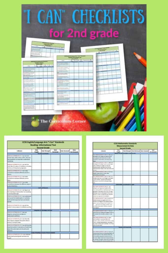 Updated 2nd Grade CCSS "I Can" Checklists - The Curriculum Corner 123