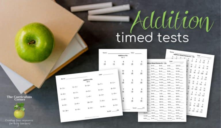 Addition Timed Tests - The Curriculum Corner 123