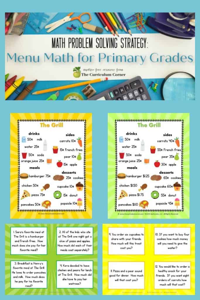 Problem Solving with Menu Math - The Curriculum Corner 123
