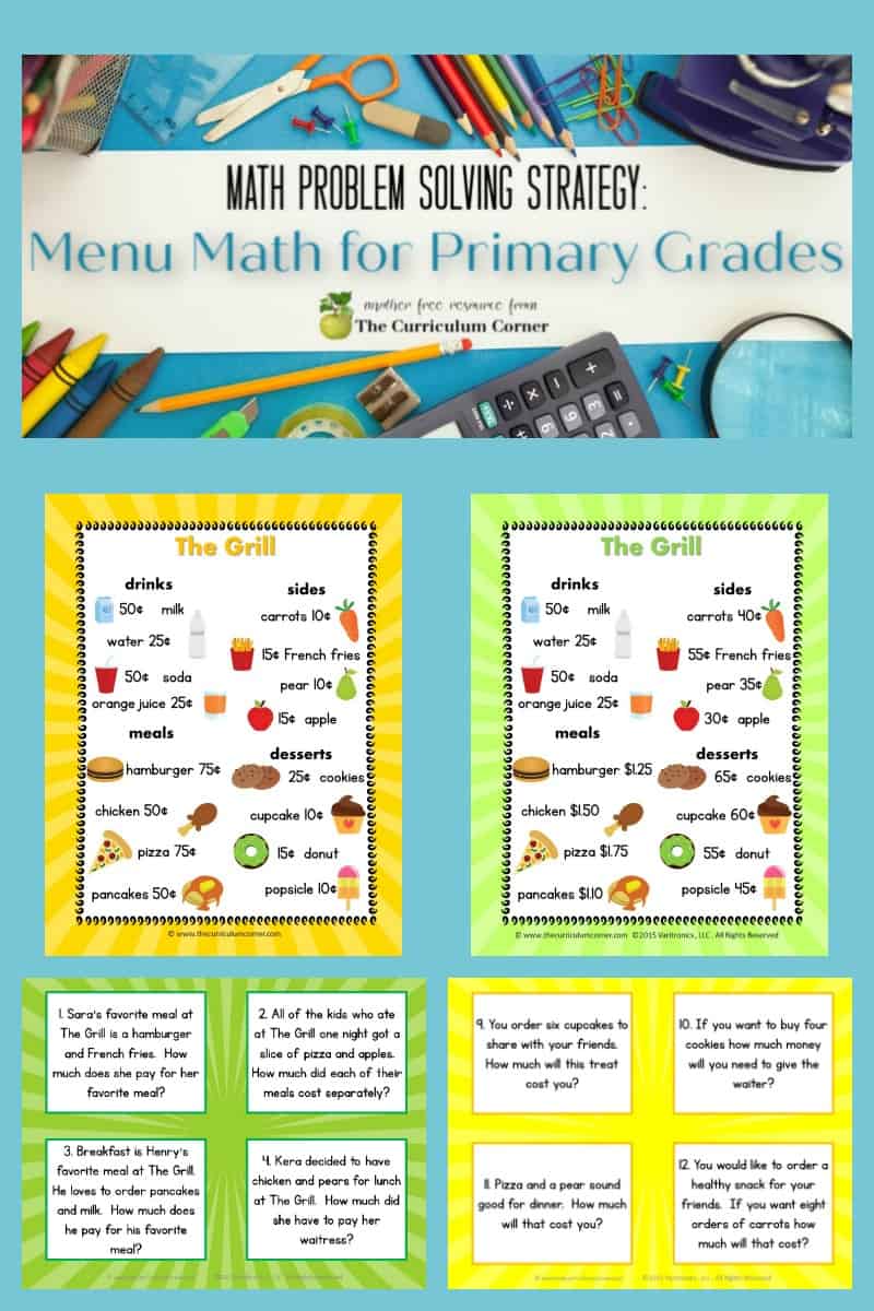 Problem Solving with Menu Math - The Curriculum Corner 123