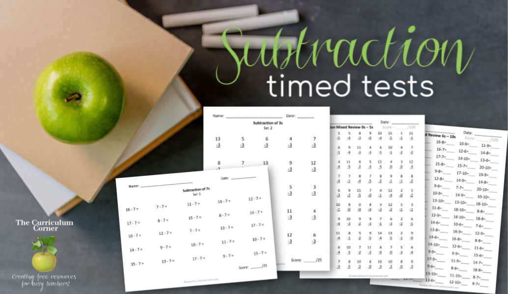 Subtraction Timed Tests - The Curriculum Corner 123 Subtraction Timed Tests - The Curriculum Corner 123