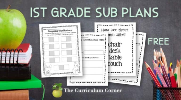1st Grade Sub Plans - Set 2 - The Curriculum Corner 123