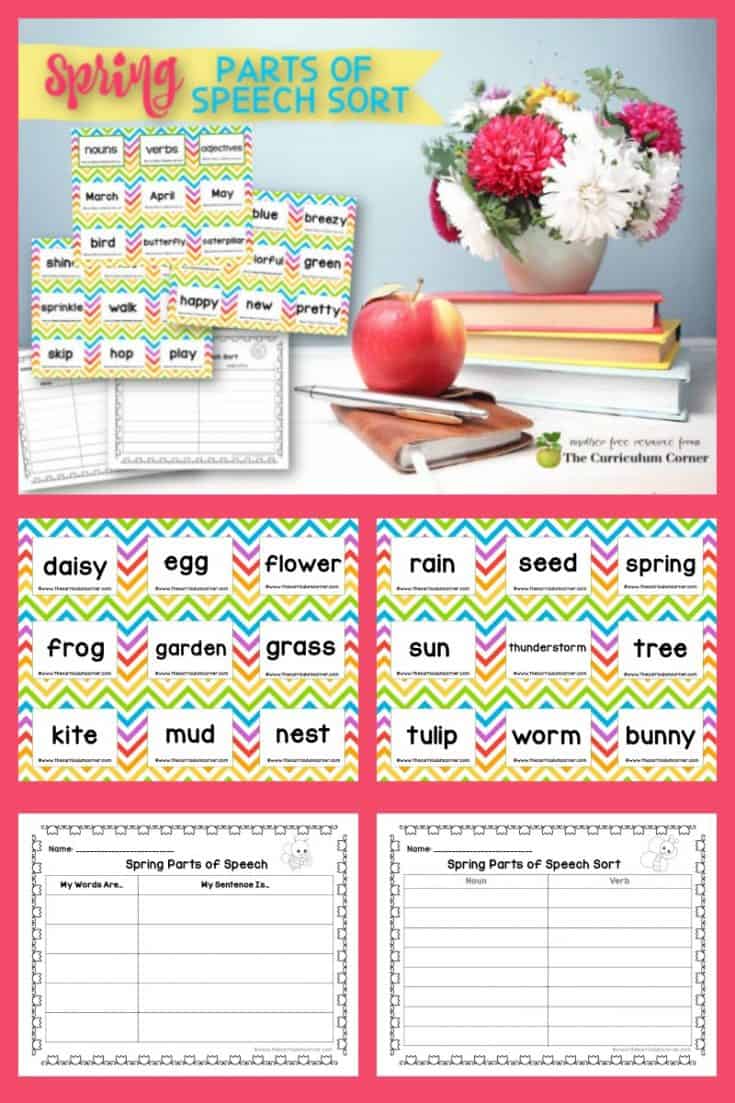Spring Parts of Speech Sort - The Curriculum Corner 123