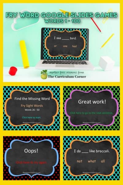 Fry Google Slides Games (1st 100 Words) - The Curriculum Corner 123