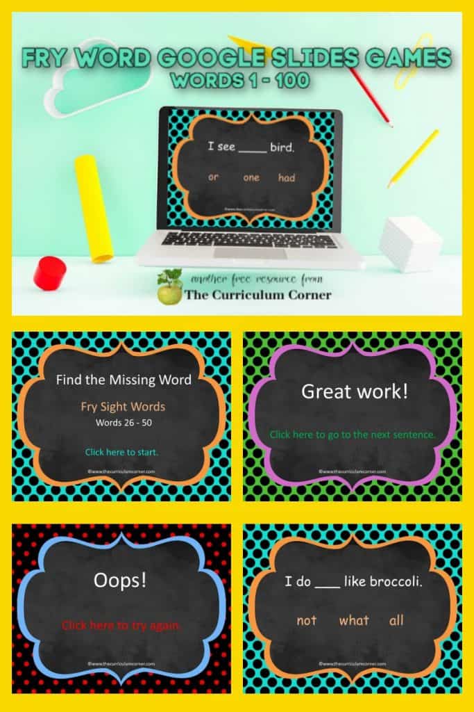 Fry Google Slides Games (1st 100 Words) - The Curriculum Corner 123
