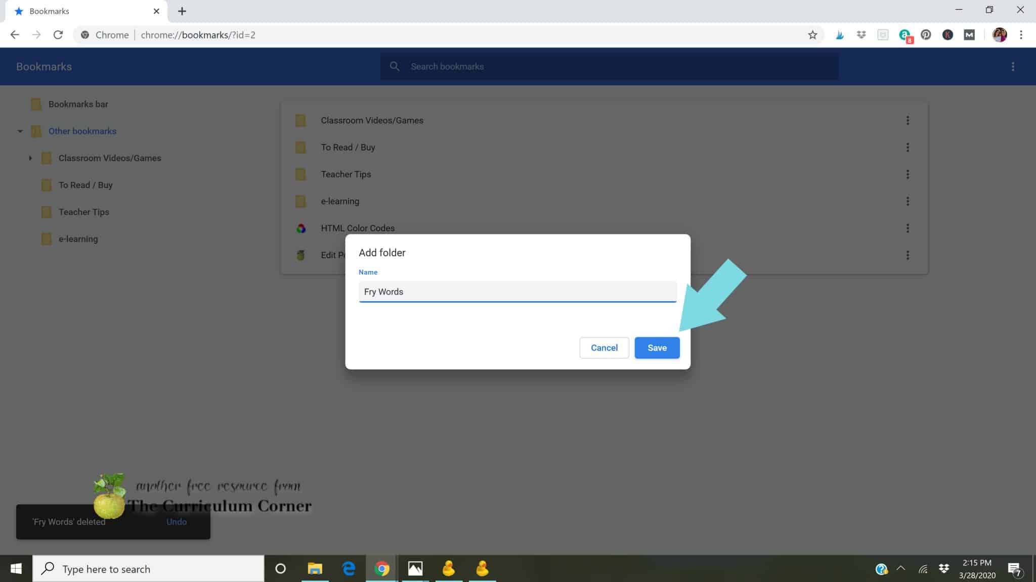 Bookmarking in Chrome - The Curriculum Corner 123