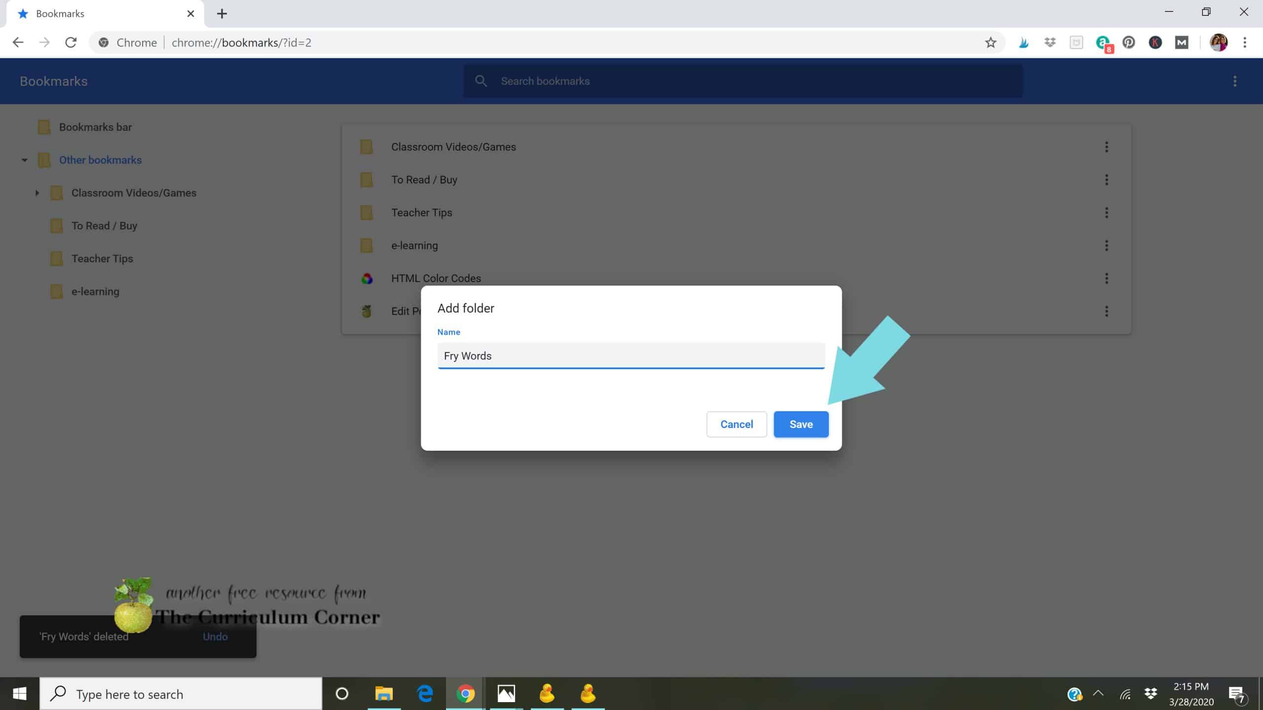 Bookmarking in Chrome - The Curriculum Corner 123