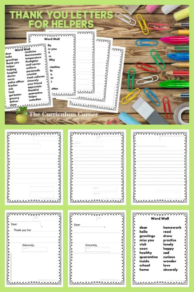 Thank You Letters for Helpers - The Curriculum Corner 123