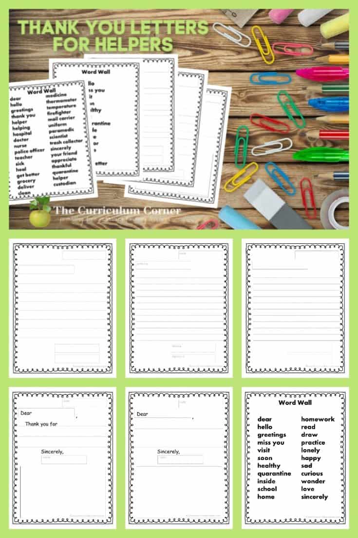 Thank You Letters for Helpers - The Curriculum Corner 123