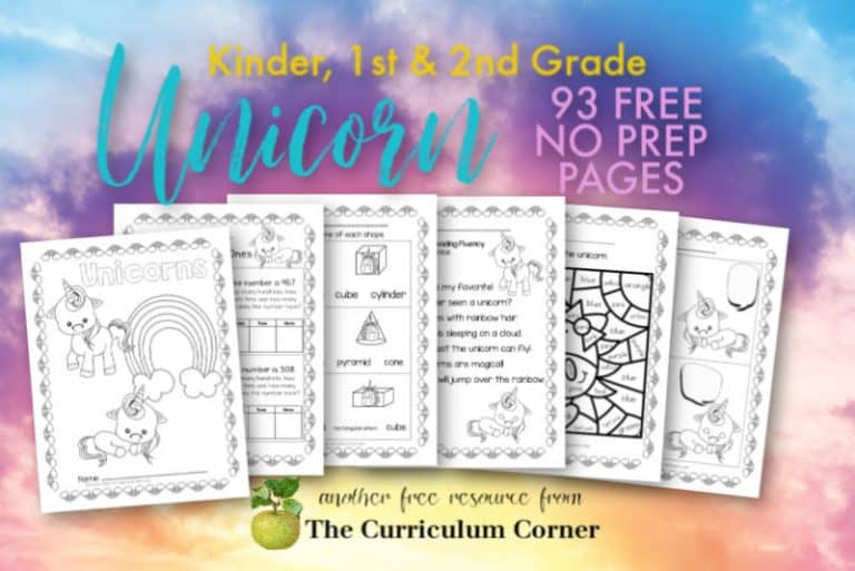 Unicorn No Prep Pages - The Curriculum Corner 123