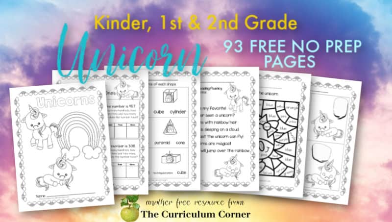 Unicorn No Prep Pages - The Curriculum Corner 123