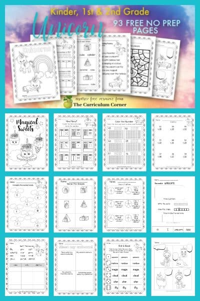 Unicorn No Prep Pages - The Curriculum Corner 123