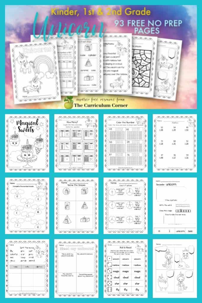 Unicorn No Prep Pages - The Curriculum Corner 123