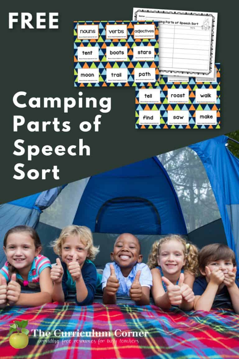 Camping Parts of Speech Sort - The Curriculum Corner 123