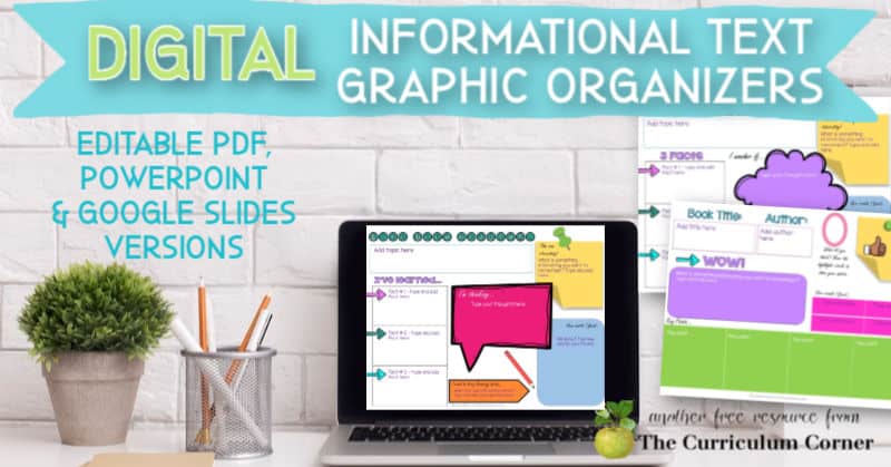 Informational Text: Digital Graphic Organizers - The Curriculum Corner 123