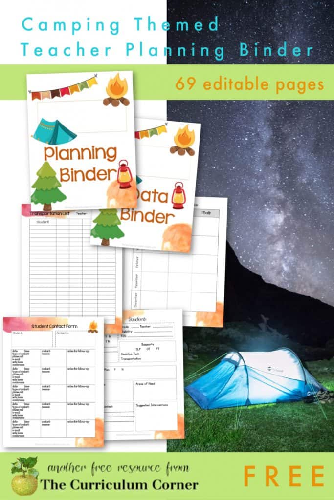 Camping Teacher Planning Binder - The Curriculum Corner 123