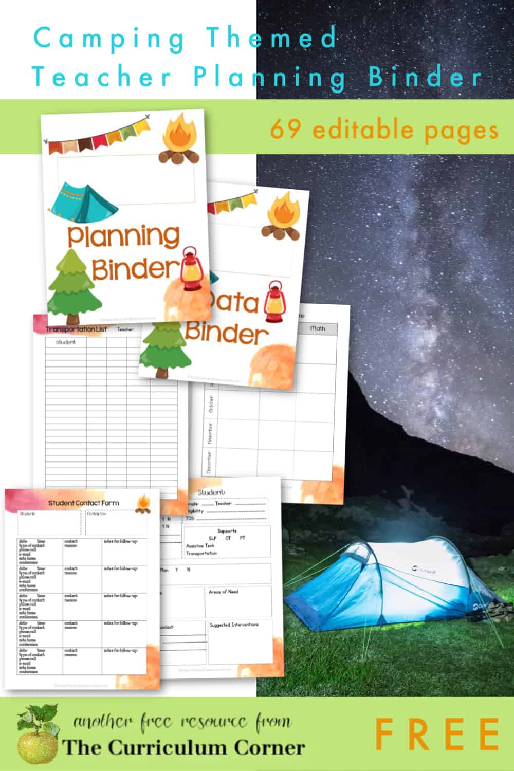 Camping Teacher Planning Binder - The Curriculum Corner 123