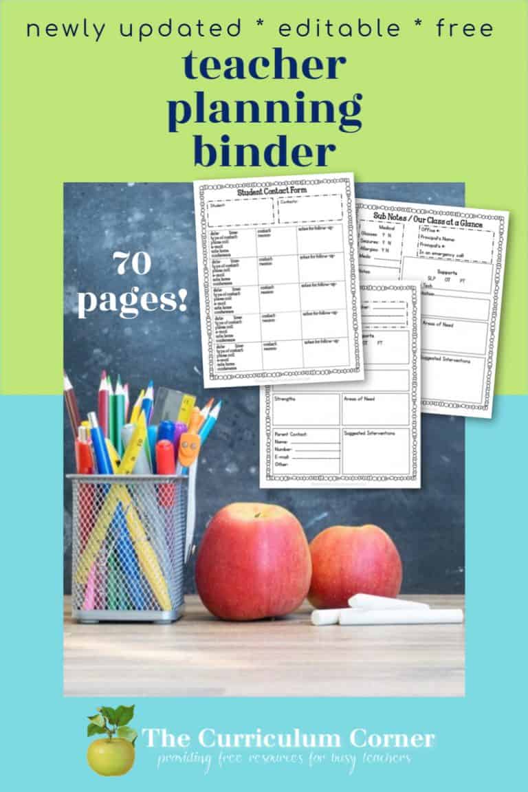 Editable Teacher Planning Binder - The Curriculum Corner 123
