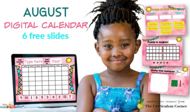 August Digital Calendar - The Curriculum Corner 123