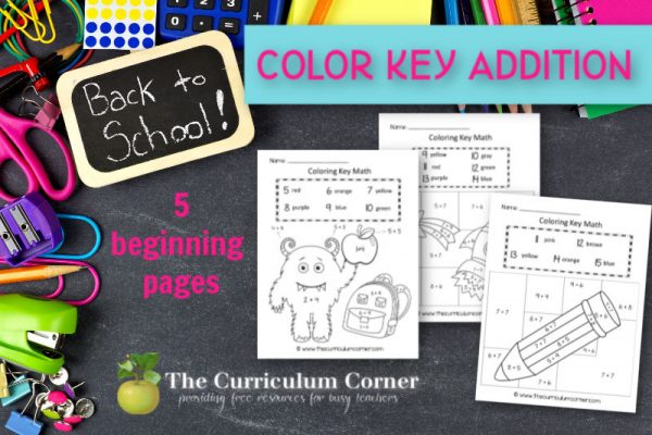 School Color Key Addition Practice - The Curriculum Corner 123