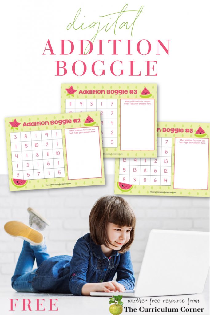 Digital Addition Boggle Games - The Curriculum Corner 123