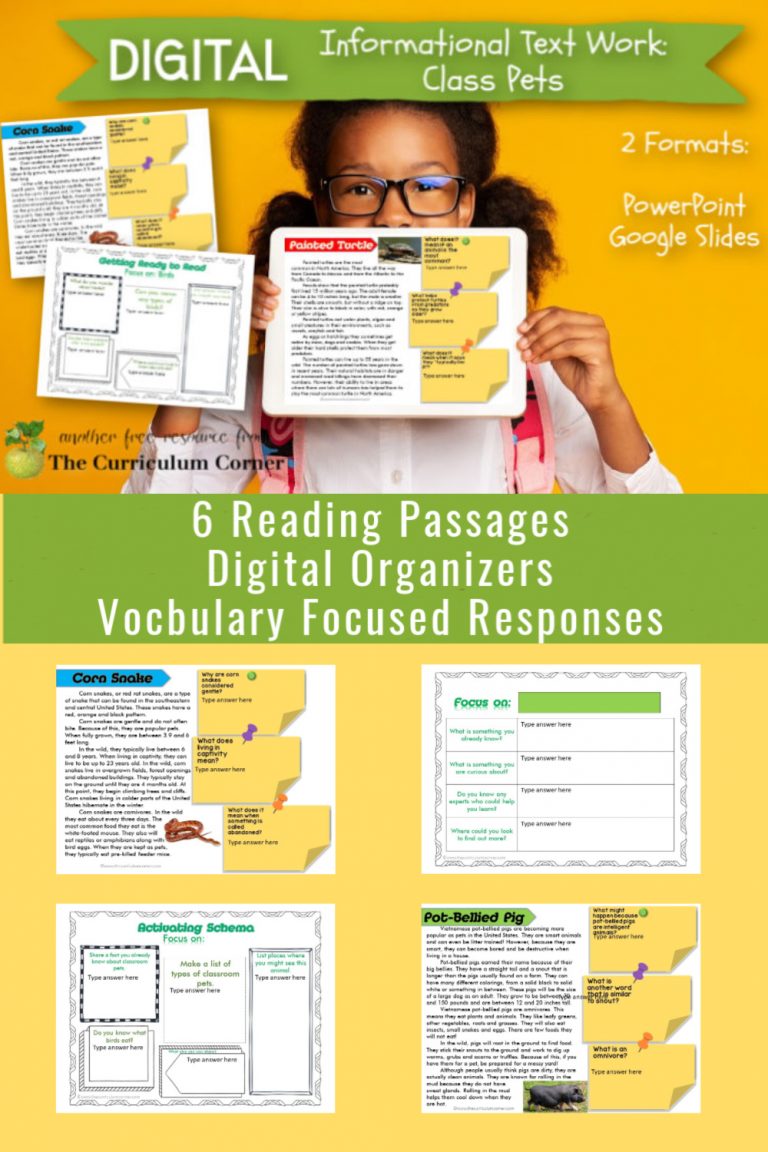 Digital Informational Text: Class Pets - The Curriculum Corner 123