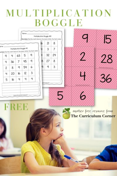 Multiplication Boggle Math - The Curriculum Corner 123