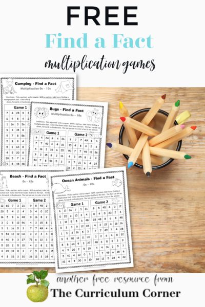 Find a Fact Multiplication Games - The Curriculum Corner 123