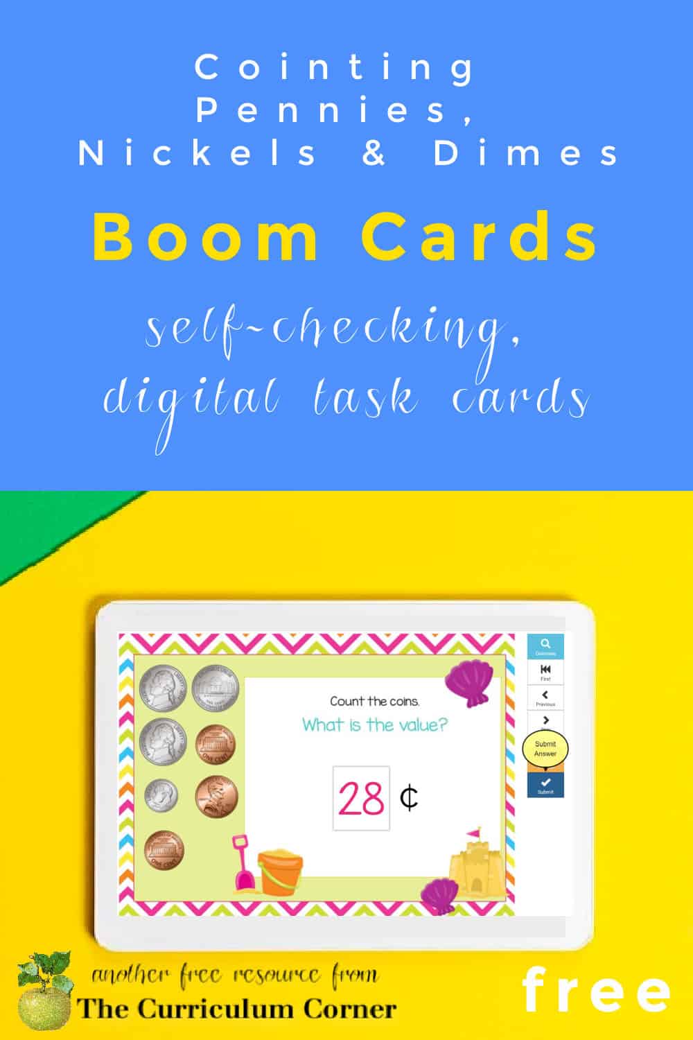 Beach Counting Coins Boom Cards #1 - The Curriculum Corner 123