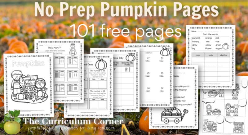 Pumpkin No Prep pages - The Curriculum Corner 123