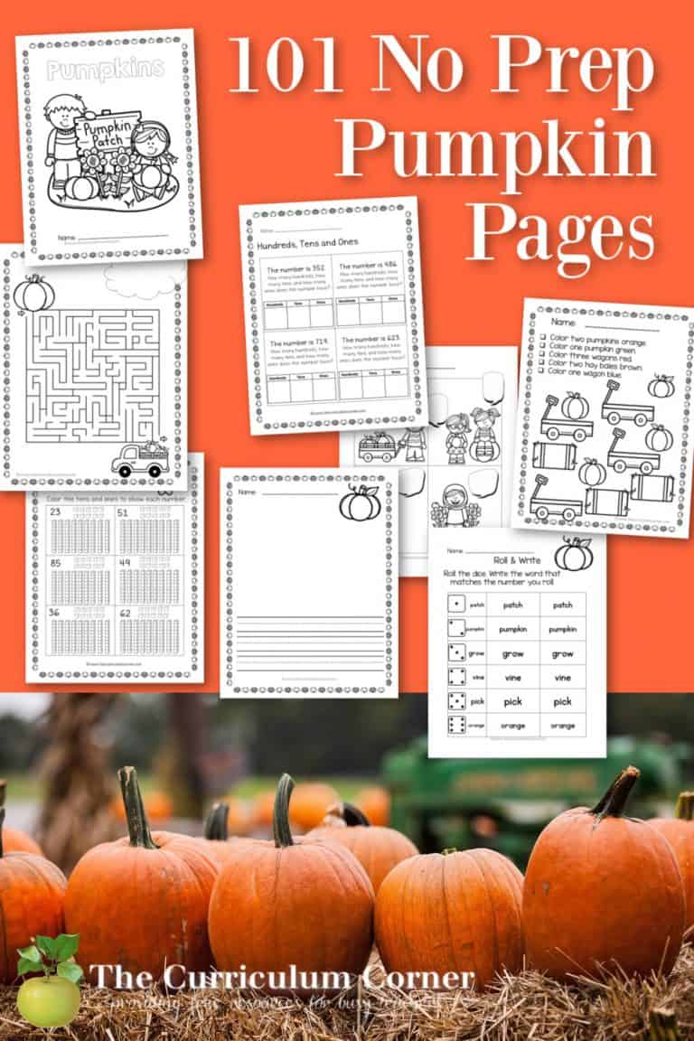 Pumpkin No Prep pages - The Curriculum Corner 123