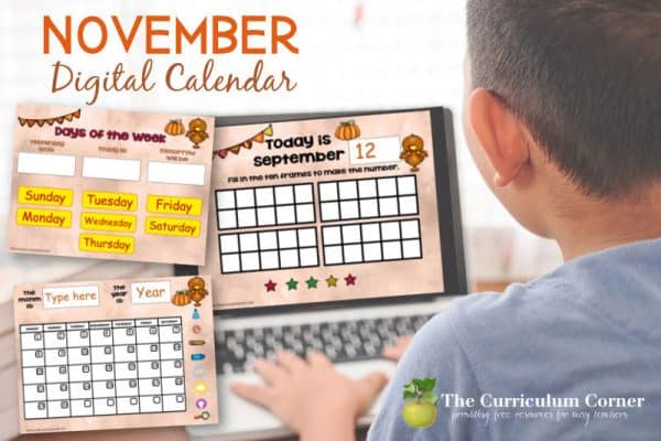 November Digital Calendar - The Curriculum Corner 123