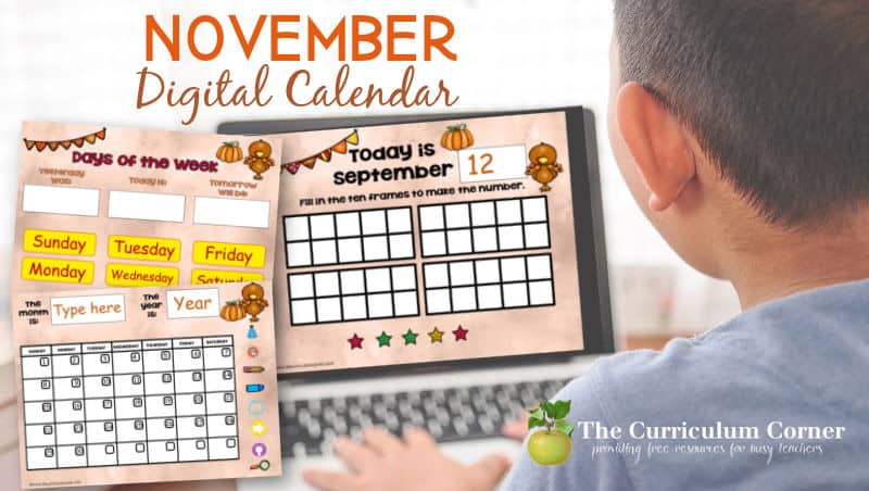 November Digital Calendar - The Curriculum Corner 123