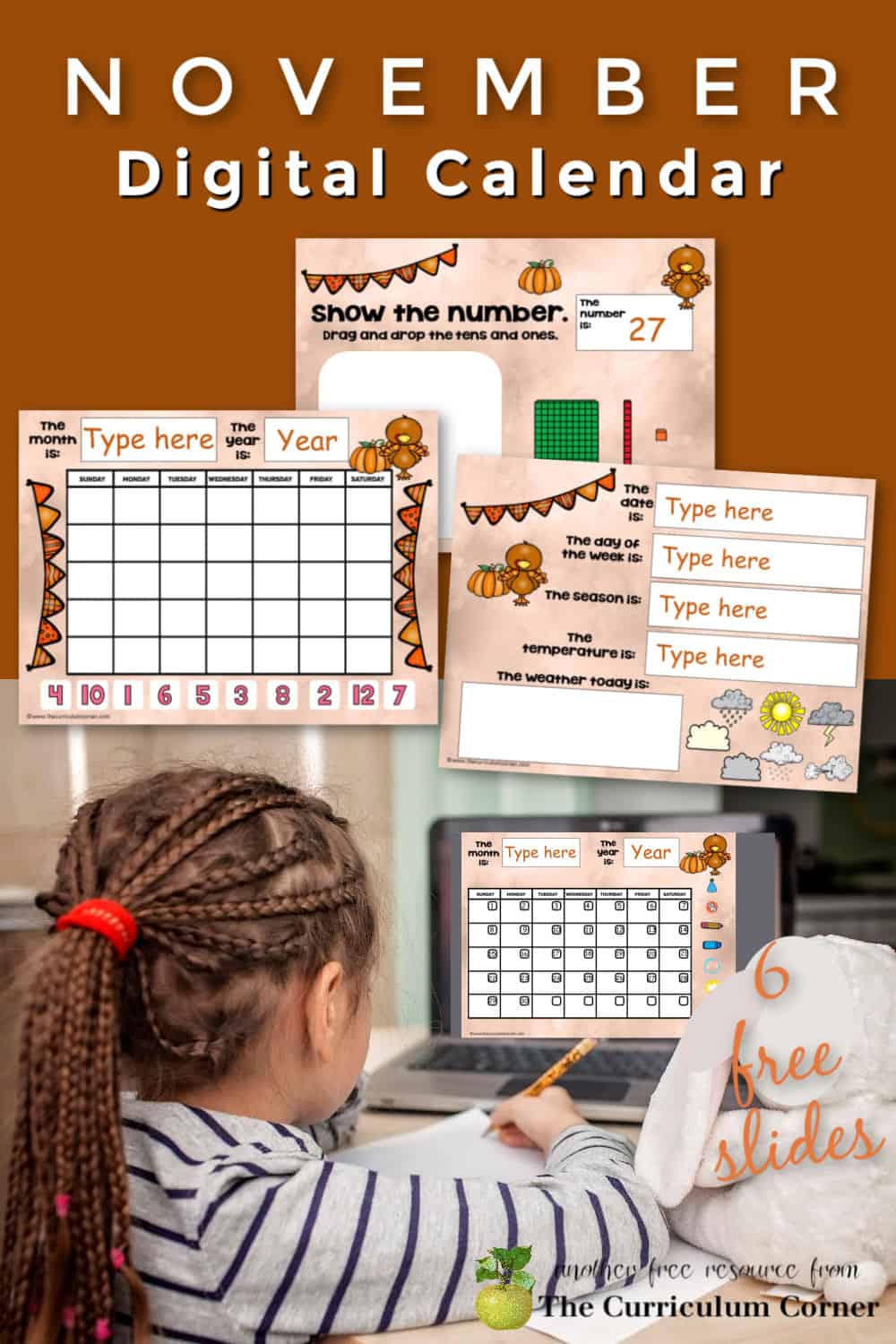 November Digital Calendar - The Curriculum Corner 123
