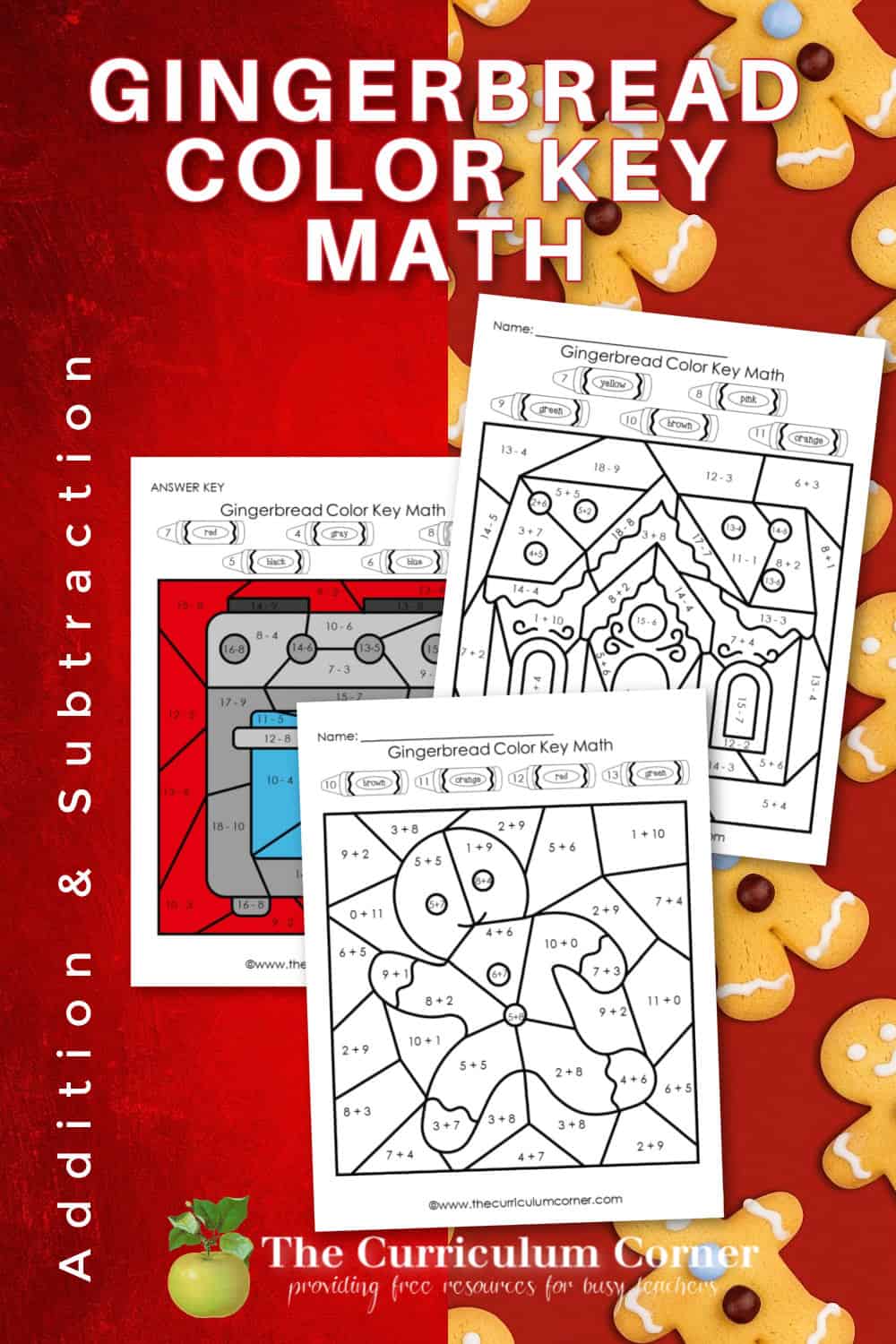 Gingerbread Color Key (Addition & Subtraction) - The Curriculum Corner 123