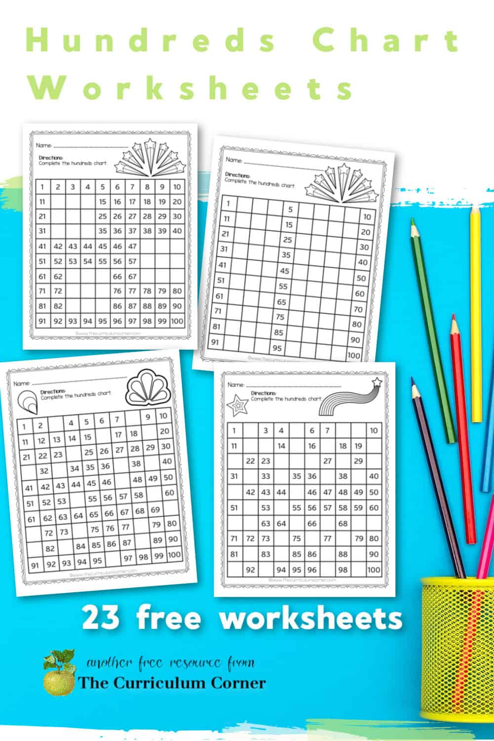 Hundreds Chart Worksheets - The Curriculum Corner 123