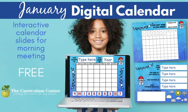 January Digital Calendar - The Curriculum Corner 123