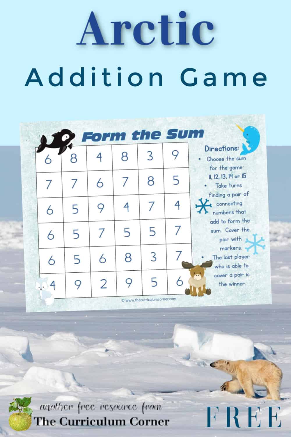 Arctic Animals Addition Game - The Curriculum Corner 123