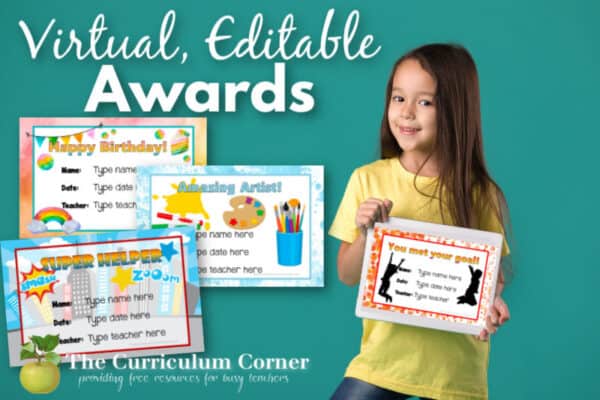 Editable, Virtual Award Certificates - The Curriculum Corner 123