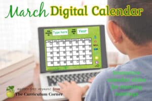 March Digital Calendar - The Curriculum Corner 123