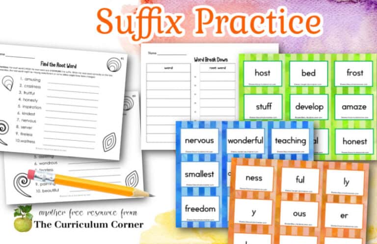 Suffix Practice for Word Work - The Curriculum Corner 123