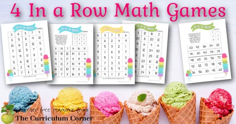 Printable 4 in a Row Math Games - The Curriculum Corner 123