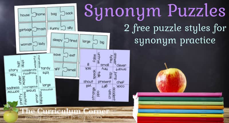 Synonym Puzzles - The Curriculum Corner 123
