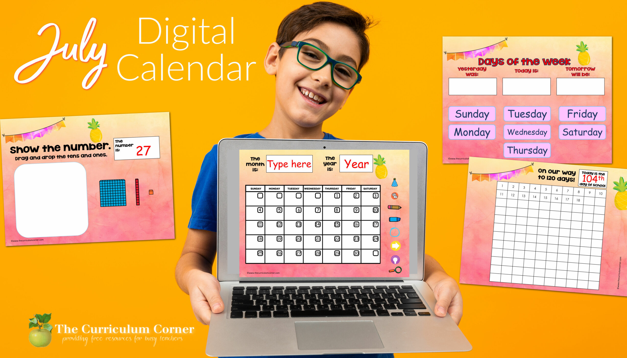 July Digital Calendar - The Curriculum Corner 123