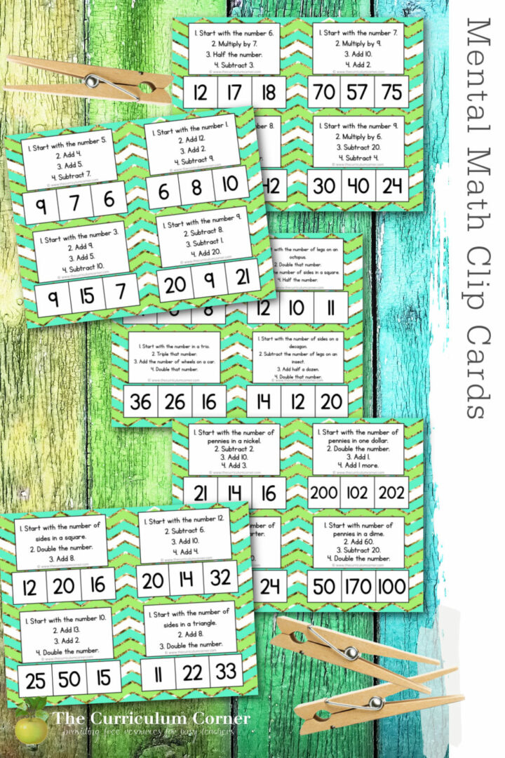 Mental Math Clip Cards - The Curriculum Corner 123