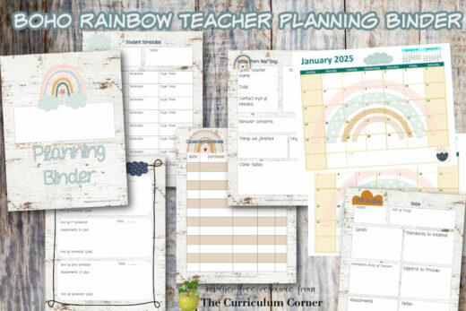 Boho Rainbow Teacher Planning Binder - The Curriculum Corner 123