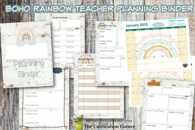 Boho Rainbow Teacher Planning Binder - The Curriculum Corner 123