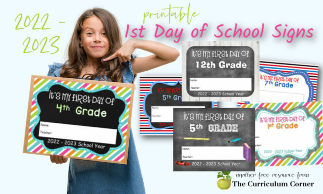 2023 - 2024 First Day of School of Signs - The Curriculum Corner 123