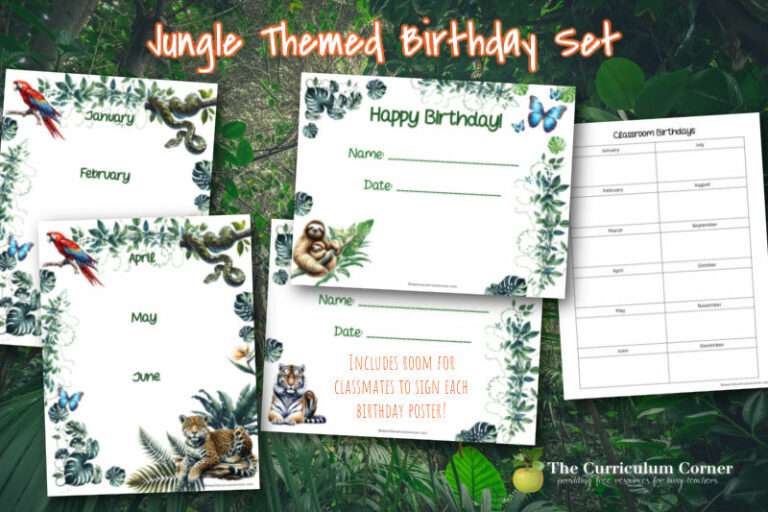 Jungle Themed Birthday Calendar - The Curriculum Corner 123