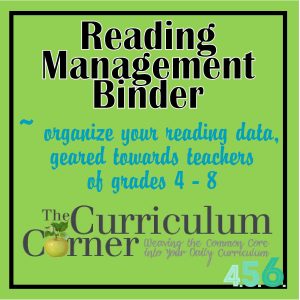 Reading Management Binder for Grades 4-5-6 - The Curriculum Corner 4-5-6